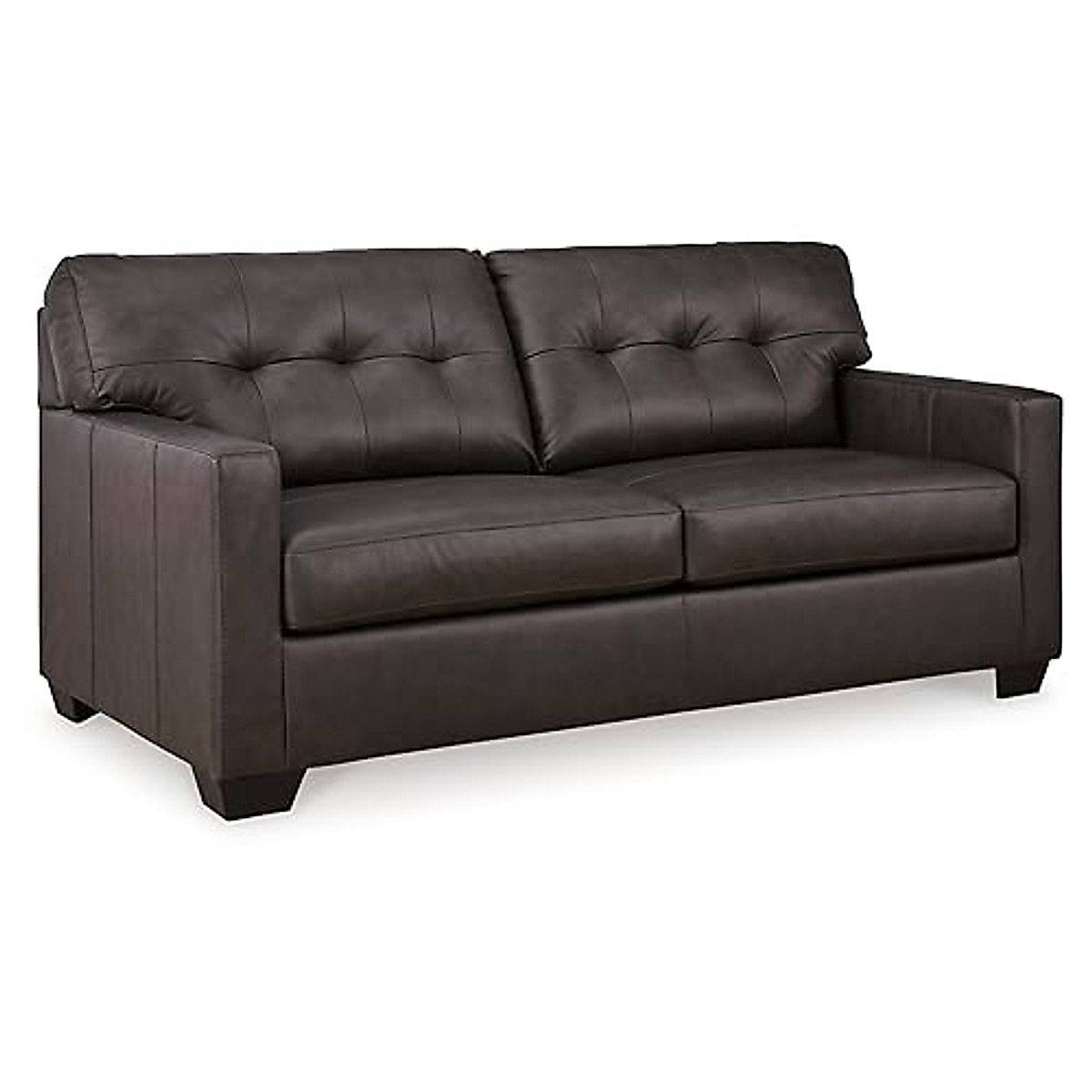 Signature Design by Ashley Belziani Modern 2-in-1 Tufted Leather Match Sofa Sleeper with Folding Gel Memory Foam Mattress, Full, Black