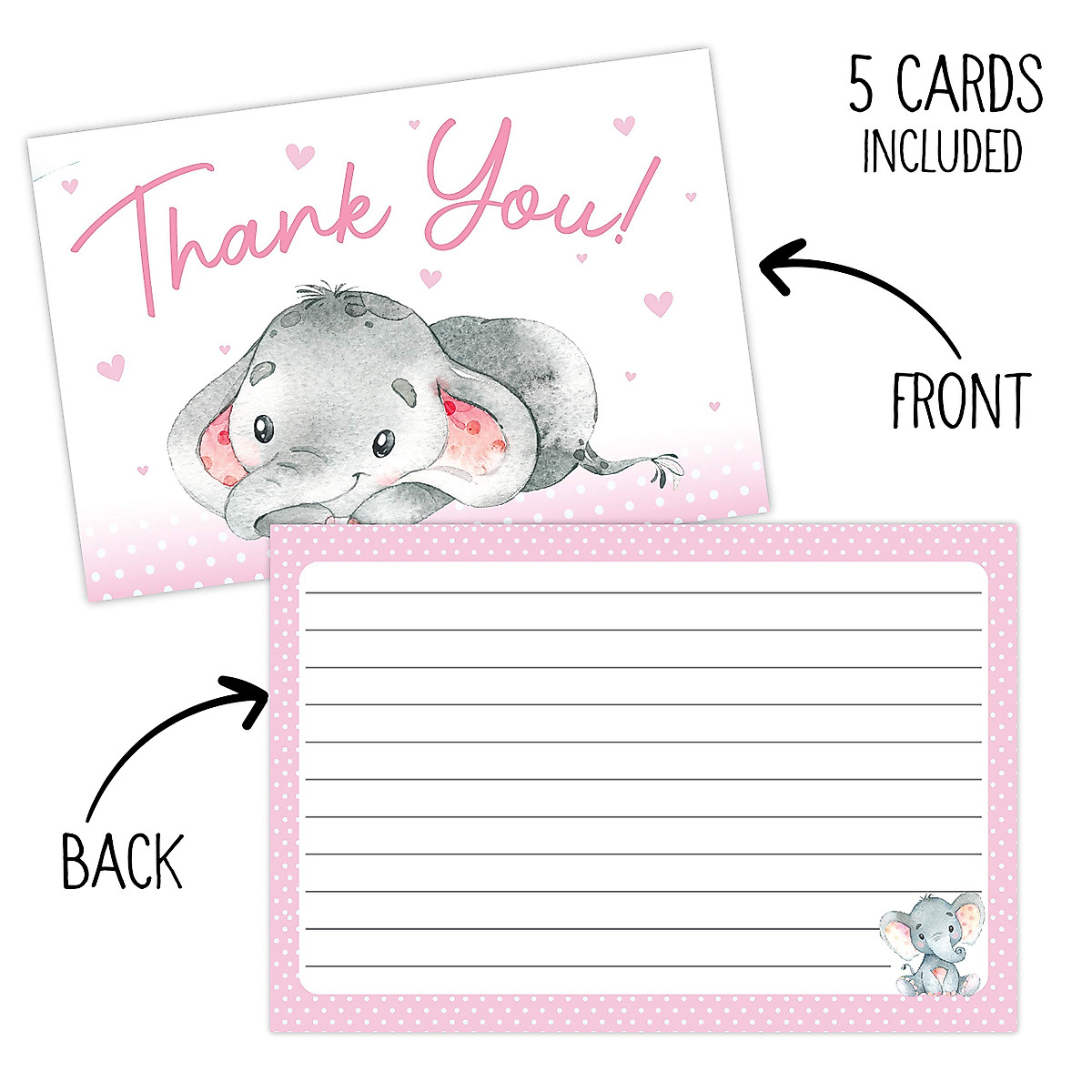 Your Main Event Prints Pink Elephant Baby Shower Thank You Cards, 50 Pieces