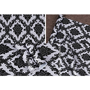 REDODECO Vintage Black Damask Adhesive Paper Shelf Liner Peel & Stick Dresser Drawer Sticker Home Deco Wallpaper 17.7inch by 100inch