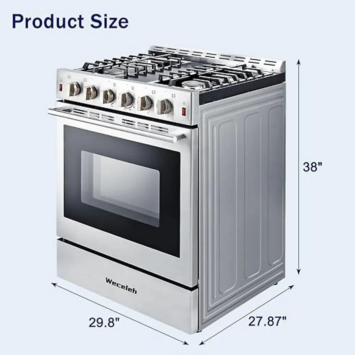 30 inch Gas Range Oven Gas Range Convection Oven Stove Stainless Steel Freestanding 5.56 cu.ft.4 Burners 42000BTU Large 3 Layers Tempered Glass Door Heavy Duty