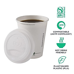 Eco-Products Compostable Coffee Cup Lids, Case of 800, White EcoLid, Fits 8oz Hot Cups, Made from PLA Plastic, A Renewable Material Made from Plants, ASTM, BPI-Certified