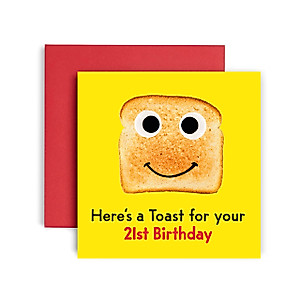 Huxters 21st Birthday Card – Funny Birthday Cards for Women and Men – Here’s a Toast Happy Birthday Card – Paper Birthday Card for Him and Her – Carbon Neutral Toast Birthday Card and Envelope (21st)
