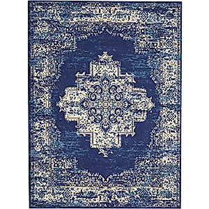 Nourison Grafix Navy Blue 5'3" x 7'3" Persian Area -Rug, Modern, Easy -Cleaning, Non Shedding, Bed Room, Living Room, Dining Room, Kitchen (5x7)