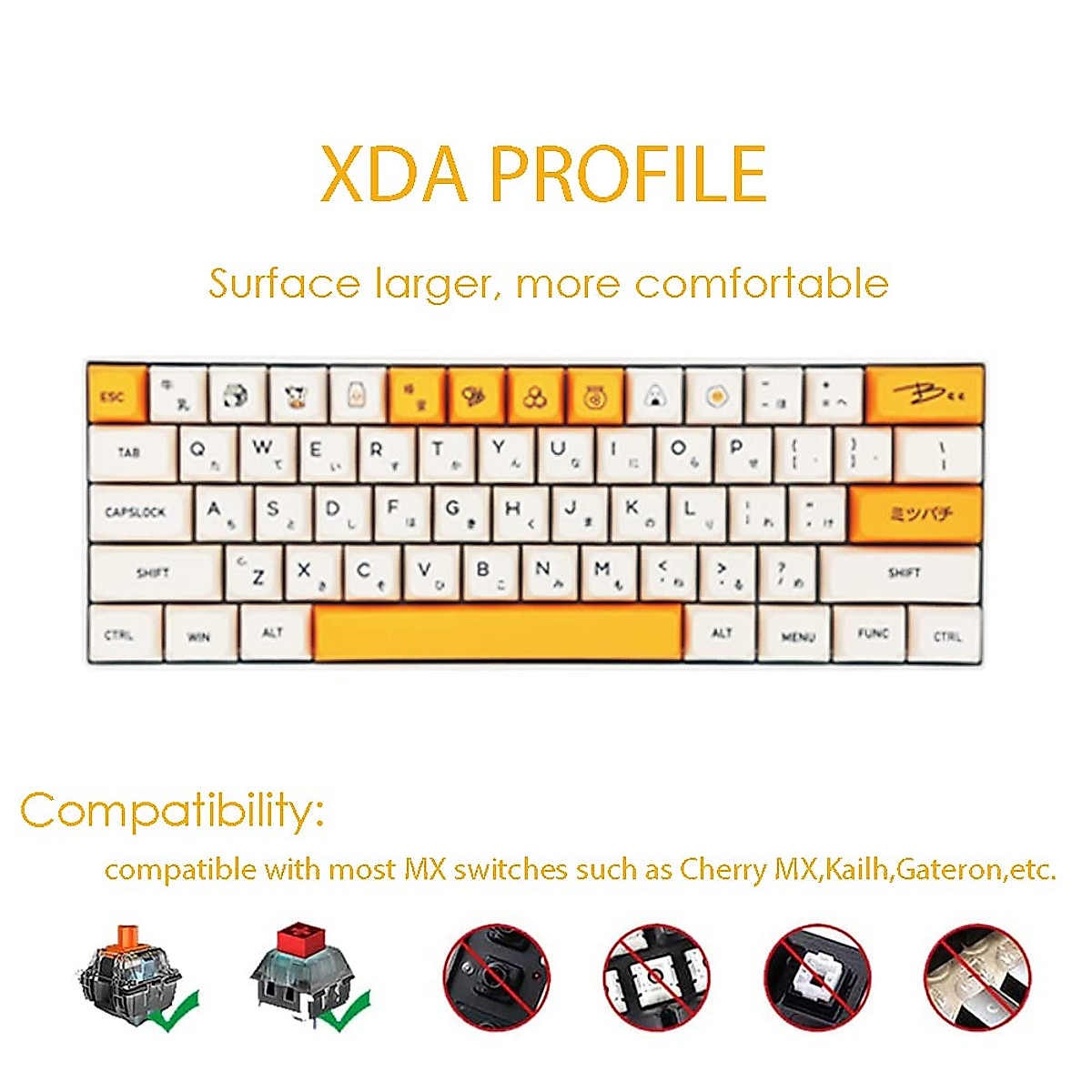 PBT Keycaps 140 Keys XDA Profile Keycaps Dye-Sublimation Japanese Honey Milk Keycap，ANSI Layout Keycap Suitable for Mechanical Gaming Keyboard Gateron Kailh Cherry MX Switches (Keycaps only)