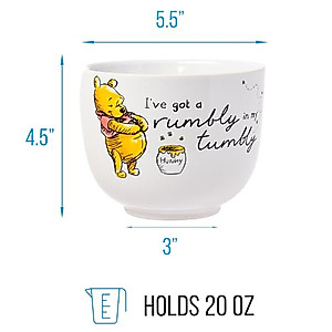 Silver Buffalo Disney Winnie the Pooh Rumbly in My Tumbly Ceramic Ramen Noodle Rice Bowl with Chopsticks, Microwave Safe, 20 Ounces