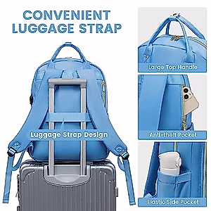 LOVEVOOK Laptop Backpack for Women, 15.6 Inch Computer Backpack for Teacher Nurse with Water Resistant, Lightweight Travel Work Backpack with USB Charging Port, Quilted Commuter Backpack, Angel Blue