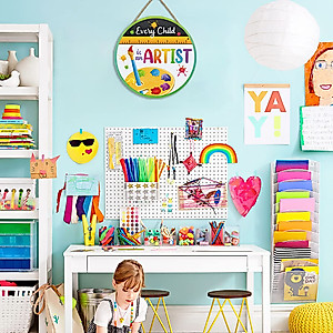 IARTTOP Every Child Is An Artist Sign Wall Art For Kids, Round Paintings Hanging Door Plaque, Inspirational Quote Wooden Plaque Nursery Artist Studio ART Room Classroom Decor