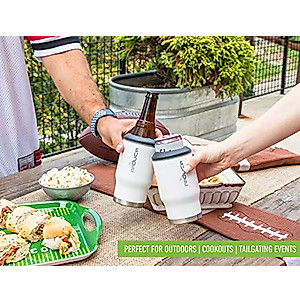 Reduce Can Cooler - 4-in-1 Stainless Steel Can Holder & Beer Bottle Holder, 4 Hours Cold - The Drink Cooler For 12oz Slim Cans, Regular Cans, Bottles & Mixed Drinks - Glacier & Dark Web, Opaque Gloss