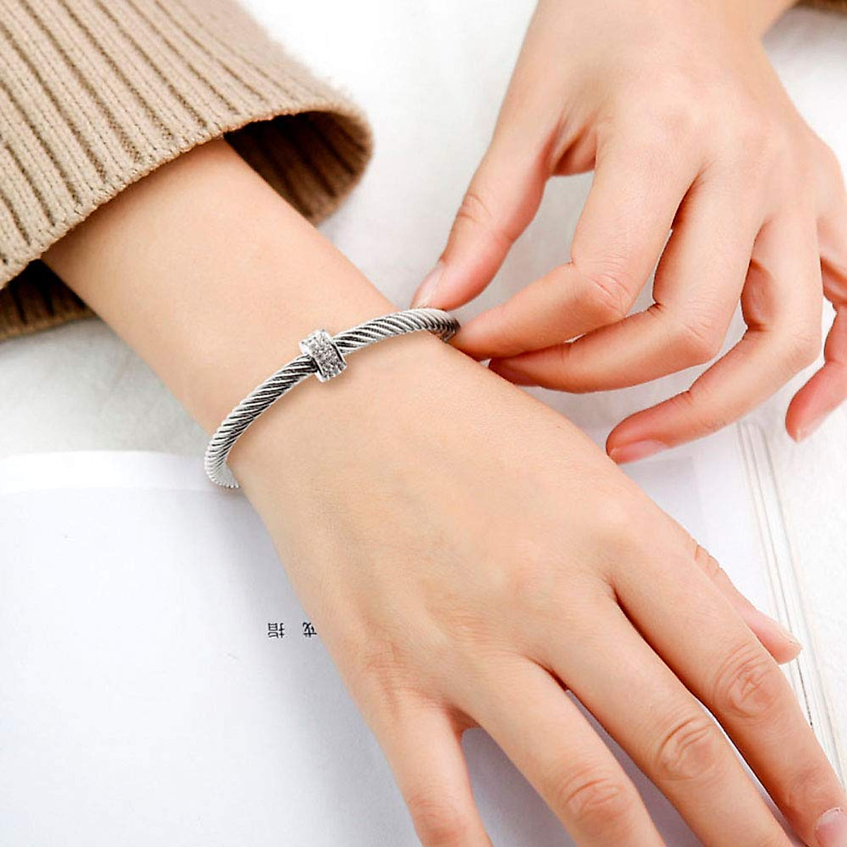 Cable Cuff Bracelets for Women Gold Twisted Wire Composite Designer inspired david yurman Bangles Adjustable Elegant Antique Jewelry