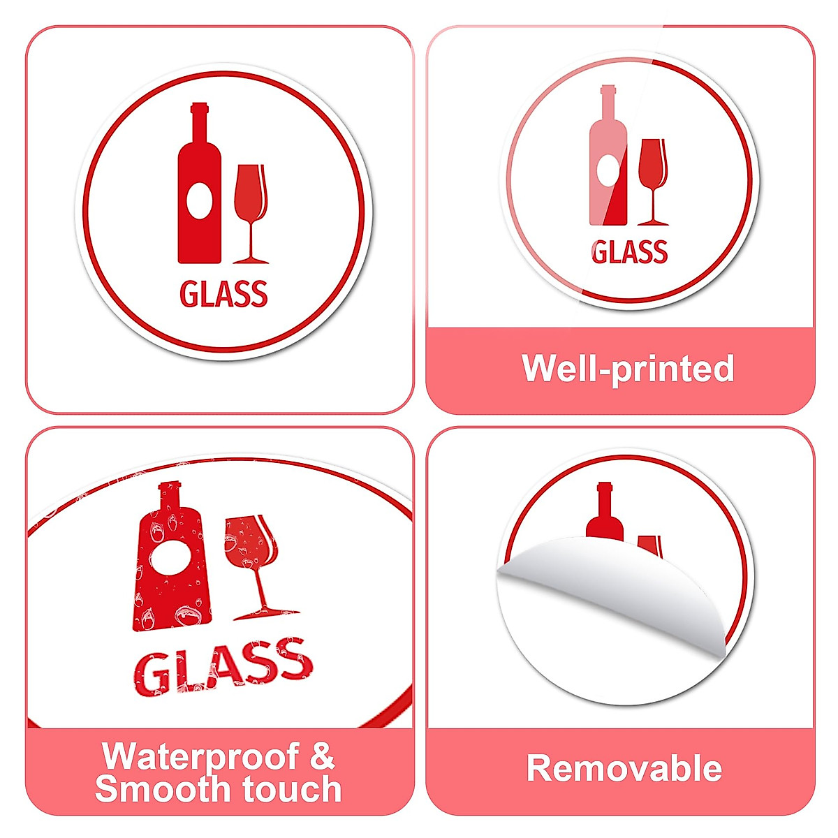 Recycle Sticker for Trash Can, 12 Pieces Trash and Recycle Stickers, Recycling Sorting Sticker Signs Decals Battery Glass Food Waste Paper Plastic Aluminum for Home Kitchen Outdoor Decals (Round)