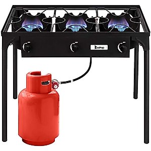 Outdoor Stove Portable Propane Burner Gas Cooker - Camp Stoves 3 Burner Propane Stove for Camping Cooking, High Pressure Iron Cast Patio Three Burner with Detachable Legs, 225000 BTU
