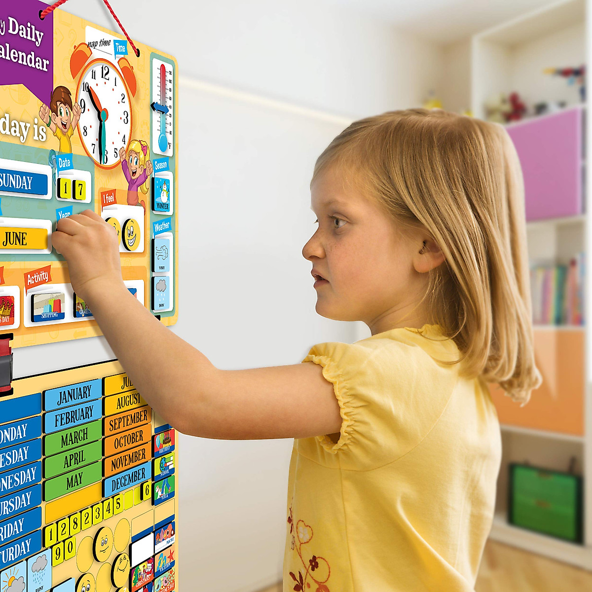 Kids Daily Calendar magnetic,Hang on Wall or Fridge for Home or School.