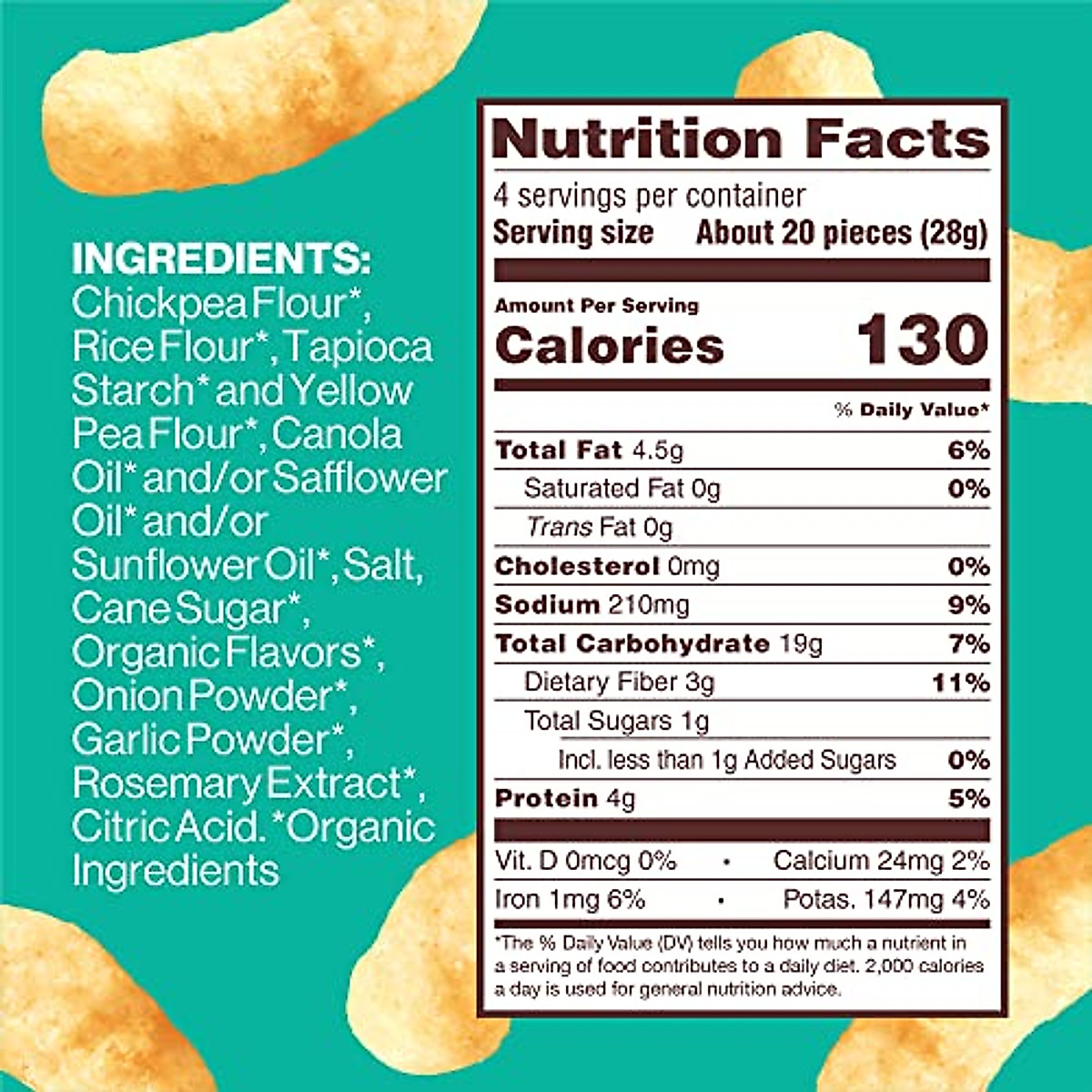 Hippeas Organic Chickpea Puffs, Vegan White Cheddar, 4 Ounce (Pack of 1), 4g Protein, 3g Fiber, Vegan, Gluten-Free, Crunchy, Plant Protein Snacks