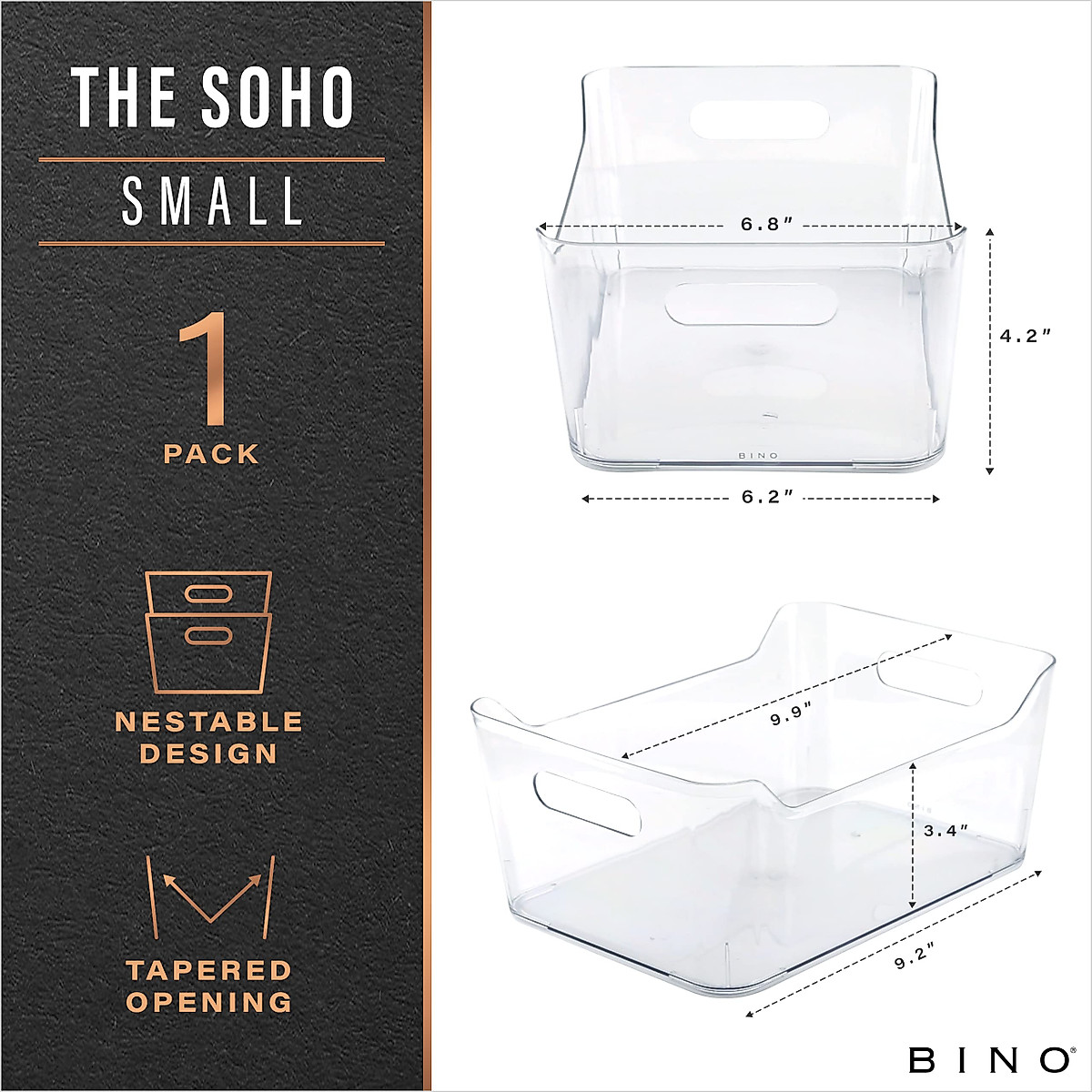 BINO | Plastic Storage Bins, Small | The SOHO Collection | Multi-Use Organizer Bins | Built-in Handles | BPA-Free | Pantry Organization | Home Organization | Fridge Organizer | Freezer Organizer