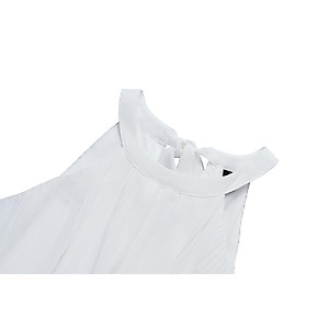 ZESICA Women's 2025 Summer Sleeveless Halter Neck Ruffle Tiered Layed Chiffon Flowy Swing Long Midi Dress,White,Small