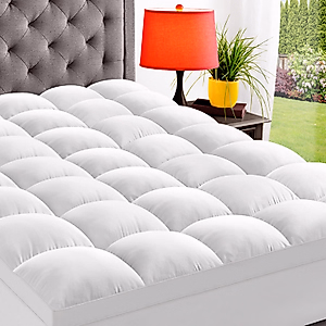 ELEMUSE Queen Cooling Mattress Topper for Back Pain, Extra Thick Mattress pad Cover, Plush Soft Pillowtop with Elastic Deep Pocket, Overfilled Down Alternative Filling