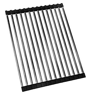 AAKitchen Over the Sink Roll-Up Dish Drying Rack SUS304 Cubic Stainless Still Dish Rack Foldable Multi-Use Kitchen Sink Dish Drainers, Drying/Draining/Trivet (17.8‘’Wx13‘’L)