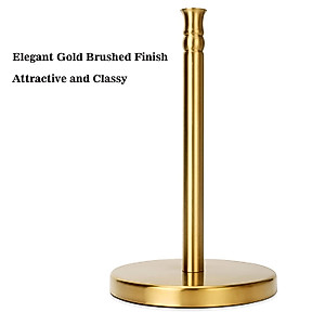 Sfemn Paper Towel Holder Countertop, Weighted Base for One-Handed Tear, Free Standing Paper Towel Holder Stand, Stainless Steel Paper Towel Dispenser for Kitchen Countertop (Brushed Gold)