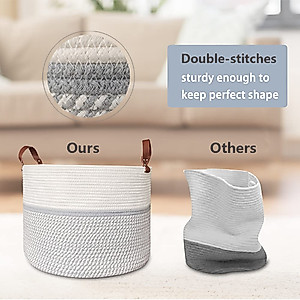 Rerisen Large Cotton Rope Basket with Handle, The Blanket Storage Basket that can be Placed in the Living room or Bedroom for Storing Pillows, BabyToys, and Blankets