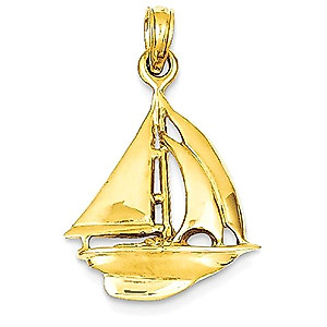 IceCarats 14K Yellow Gold Sailboat Necklace Charm Pendant 27mm x 16mm Only