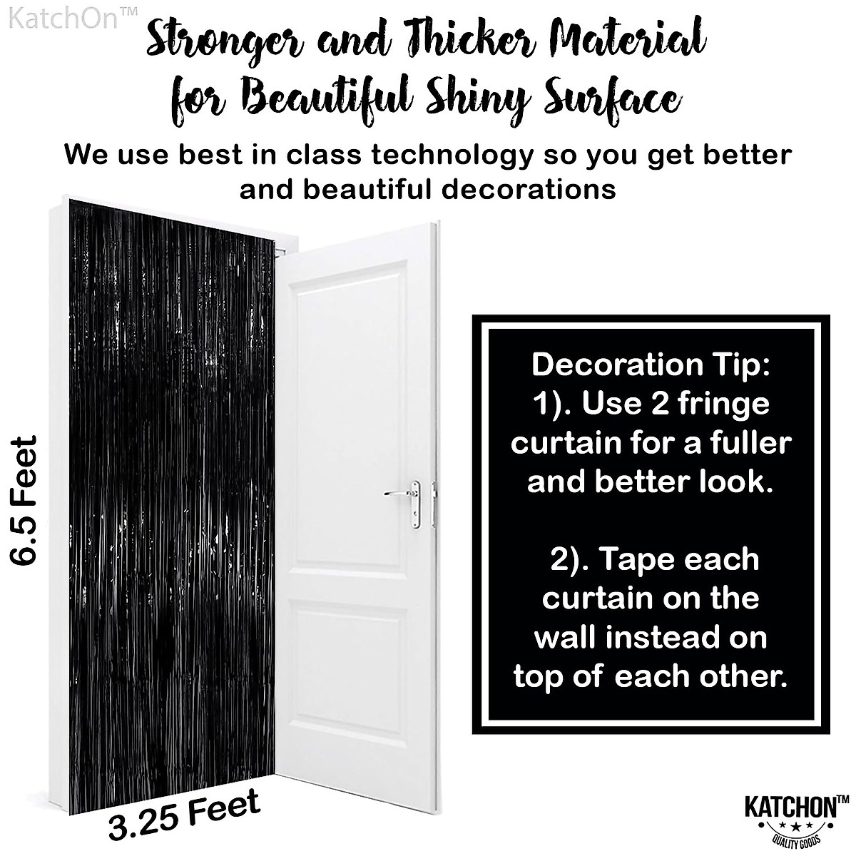 KatchOn, Shiny Black Backdrop Curtain - 3.2x6.5 Feet, Pack of 2 | Black Streamers for Black Birthday Decorations | Happy New Year Backdrop for Happy New Year Decorations | Death to My 20s Decorations