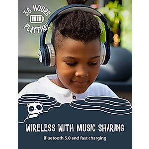 Planet Buddies Cute Panda On-Ear Bluetooth Headphones for Kids | Foldable Wireless Kids Headphones | Kids Headset with Microphone for Tablets and Phones | Child-Safe Volume for School, Music, & Calls