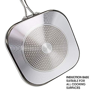 Cooking Light Inspire Non-Stick Square Griddle Pan, Dishwasher Oven Safe, Stainless Steel Handles, 11 Inch, Gunmetal Gray