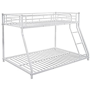 EMKK Twin Over Full Metal Bunk Bed,Metal Bunk Bed, Twin Over Full Size Beds with Sturdy Guard Rail & Ladder, Space-Saving/Noise-Free,Metal Bunkbed