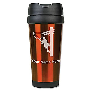 LaserGram 16oz Coffee Travel Mug, Lineman, Personalized Engraving Included (Orange)