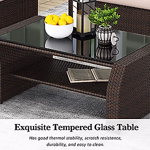 LayinSun 4 Piece Outdoor Patio Furniture Sets, Wicker Conversation Sets, Rattan Sofa Chair with Cushion for Backyard Lawn Garden (Brown)