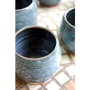 Hand Thrown Pottery Stemless Wine Glass in Slate Blue Handmade in North Carolina