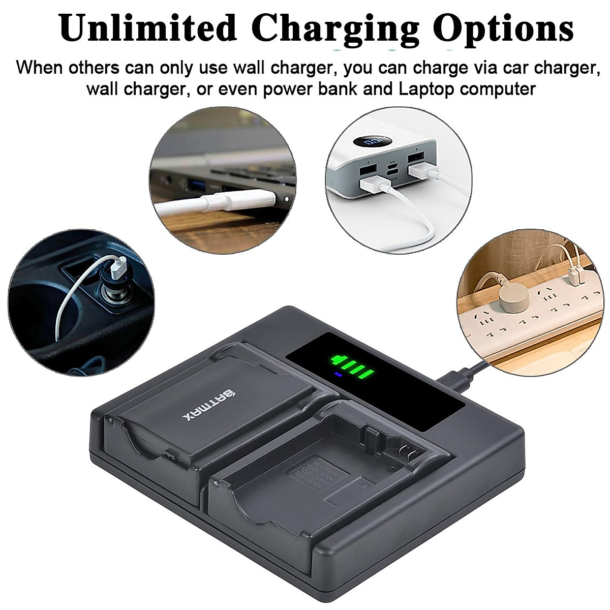 Batmax 2Pcs 2400mAh PSP-2000 Battery + LED Dual USB Charger with Type C Port for Sony PSP 2000 PSP 3000 PSP-2001 PSP-3001 PSP-3004 PSP-S110 PSP Lite PSP Slim Console