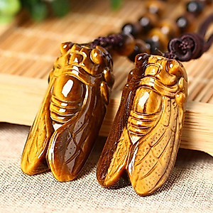 MQRHN Energy Healing Tiger's Eye Cicada Pendant Necklace With Chain For Women Men Boyfriend Girlfriend Father Mother Son Daughter Lucky Amulet Fine Jewelry Gifts