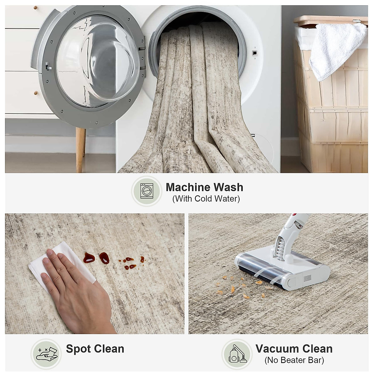 8x10 Area Rugs for Living Room Rug Washable Abstract: Large Rugs for Dining Room Bedroom Carpet Farmhouse Non Slip Low Pile Pet Friendly Area Rug 8 by 10 Indoor - Light Brown