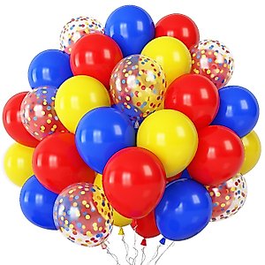 Balloons Red Blue Yellow, 12 Inch Primary Color Helium Balloons with Confetti Latex Balloons Carnival Circus Birthday Party Balloons for Kids Boys Baby Shower Wedding Toy Party Decoration Supplies