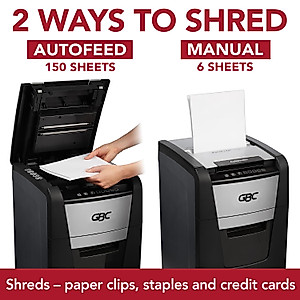 GBC 150X Paper Shredder, Auto Feed+, 150 Sheet Capacity, Super Cross-Cut, Home Office Shredding (WSM1757604)