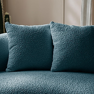 FANYE 5 Seats Teddy Fleece Boucle Freestanding Sofa Modern Half-Moon Leisure Couch with 4 Perfectly-Scaled Pillows, Oversized Sleek Curved Sofa&Couch for Home Office Apartment Living Room, 101", Blue