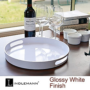 LINDLEMANN Serving Tray - Large Round Melamine White - Strong & Sturdy w/Built-in Handles for Easy Handling - Beautiful Gloss Finish, Elegant & Classy, Easter & Mothers' Day Gift (White,13.5 inches)