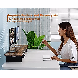 ErgoFocus Large Wood Monitor Stand, 39-inch Long Dual Monitor Riser with Storage Space