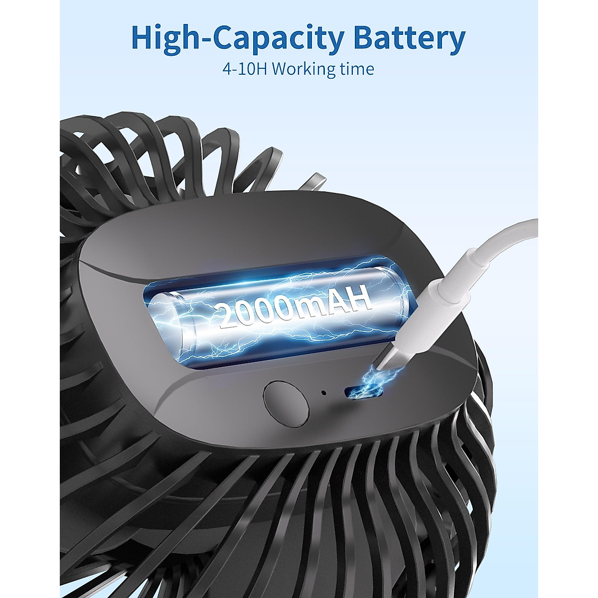 Portable Clip on Fan, Small Powerful Wind Cooling Desk Fan, 3 Speed Quiet Personal Fan with Clip, 360° Rotatable Battery Operated Rechargeable Mini Table Fan for Home Office Stroller Travel Camping