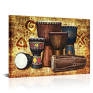 SkenoArt Indian Wall Art Vintage Brown Painting Ethnic Ancient Artwork Traditional Drum Picture Prints African Canvas Print for Home Office Living Room Bedroom Decor Ready to Han 24x36Inch