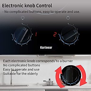 Karinear 2 Burner Electric Cooktop 12 Inch Built-in Electric Stove Top, 220v- 240v Radiant Cooktop with Residual Heat Indicator, Knob Control, Over-Temperature Protection, Hard Wire(No Plug)