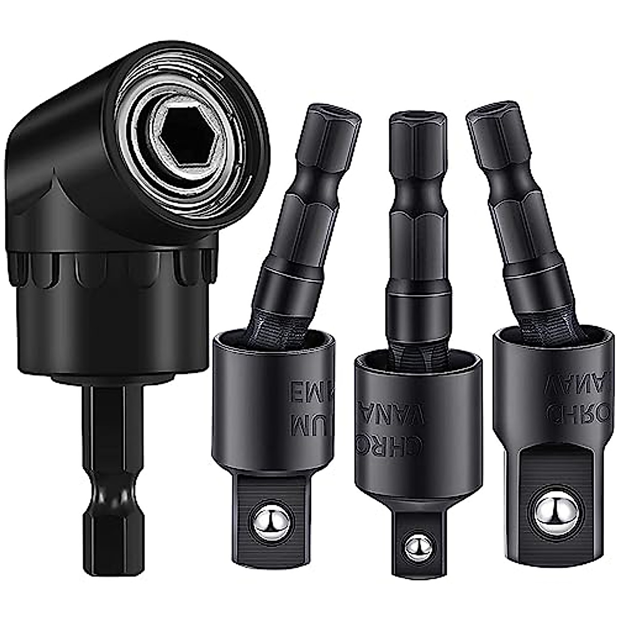 Impact Grade Driver Sockets Adapter Extension Set Drill Bit 3Pcs 1/4 3/8 1/2" 360°Rotatable Universal Socket Adapter Set+Right Angle Drill 105°Right Angle Screwdriver set Drill Hex Bit Socket Adapte