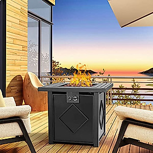 Gas Fire Pit Table, hOmeHua 28 inch Square Auto-Ignition Outdoor Propane Firepit with Cover and Lava Rock,Thick & Strong Striped Steel Tabletop,2 in 1 Fire Table for Patio/Backyard/Party/Deck (Black)