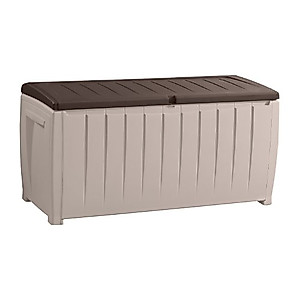Keter Novel Outdoor Plastic Storage Box Garden Furniture, Beige and Brown, 124 x 55 x 62.5 cm