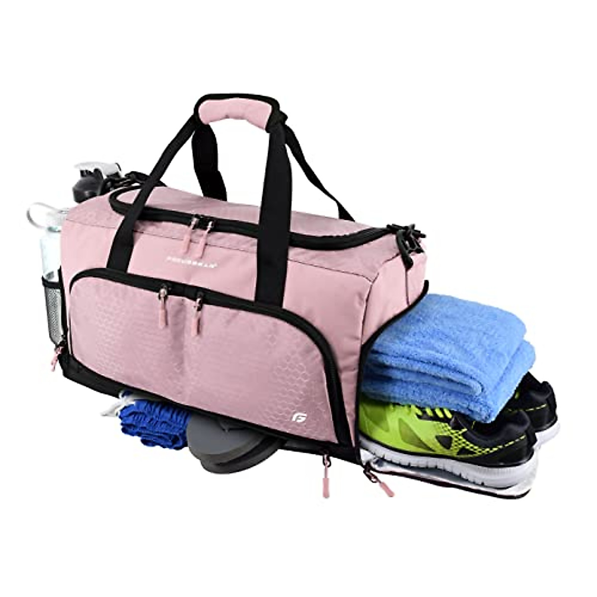 Ultimate Gym Bag 2.0: The Durable Crowdsource Designed Duffel Bag with 10 Optimal Compartments Including Water Resistant Pouch (Pink, Medium (20"))