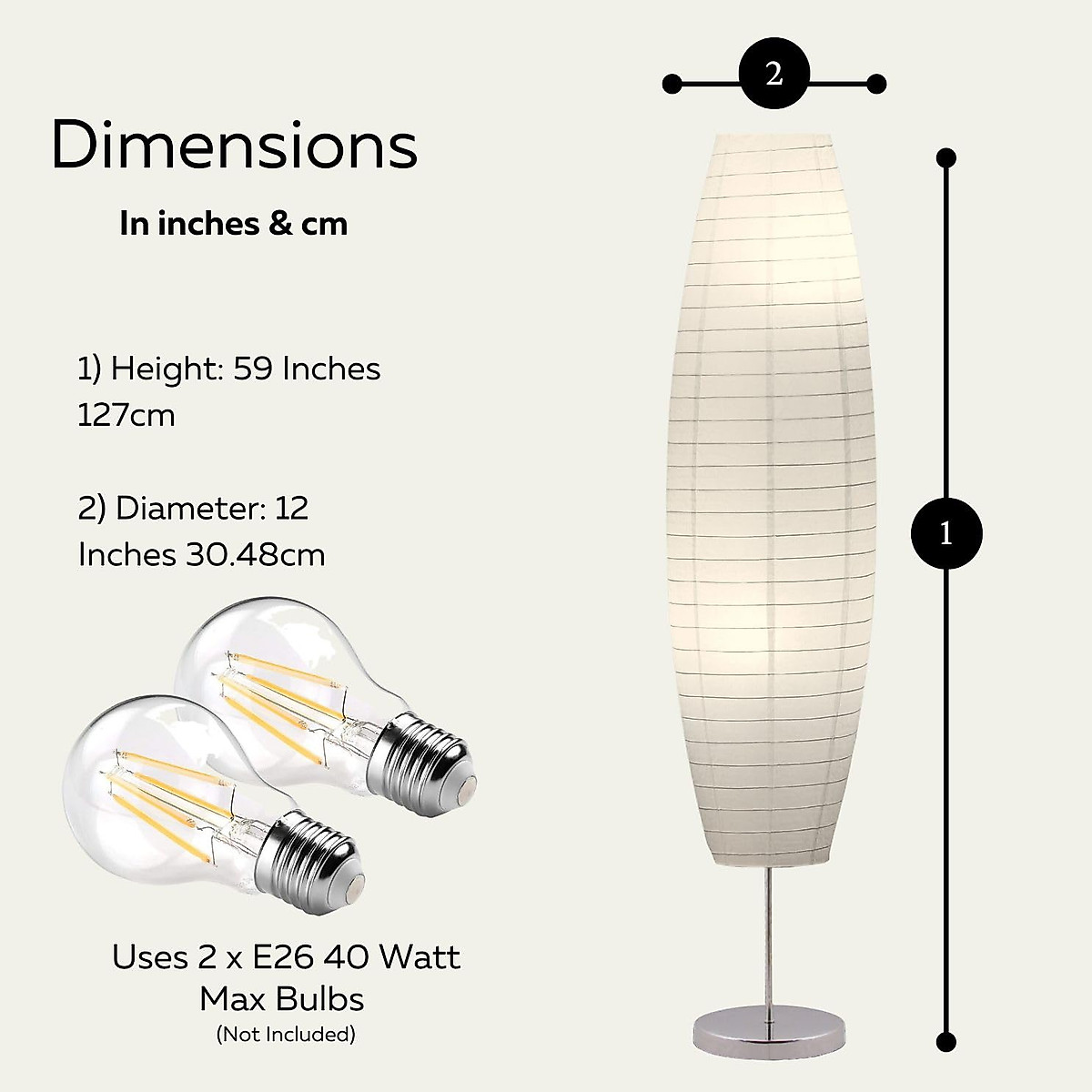 LIGHTACCENTS Diploma Paper Floor Lamp Set of 2 Paper Lamps - Rice Paper Floor Lamps - Paper Floor Lamps for Living Room Fits in Modern Room Decor 50 Inches Tall (Set of 2)