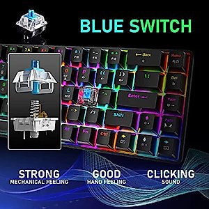 60% Mechanical Gaming Keyboard and Mouse and Mouse pad and Gaming Headset,4 in 1 Wired 68 Keys LED RGB Backlight Bundle for PC Gamers,Xbox,PS4 Users (Black/Blue Switch)