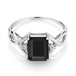 Gem Stone King 925 Sterling Silver Black Onyx and White Moissanite Ring For Women (2.18 Cttw, Gemstone Birthstone, Available In Size 5, 6, 7, 8, 9)