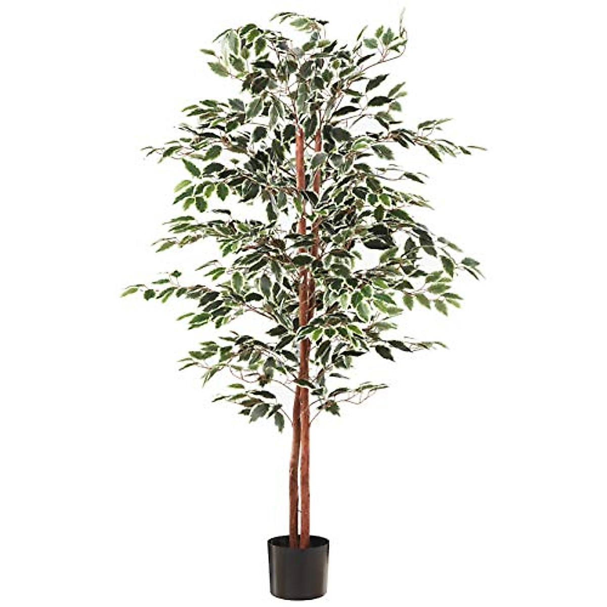 Ficus Artificial Tree - Fake Plant with Variegated Leaves and Natural Trunk - 5-Foot-Tall Topiary Decor for Indoor or Outdoor Use by Pure Garden
